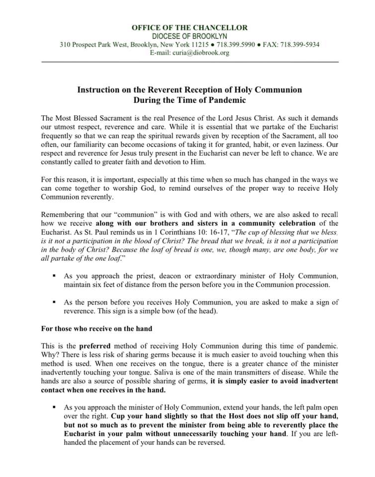 Holy Communion instructions from the Diocese. – Our Lady of Lourdes Parish
